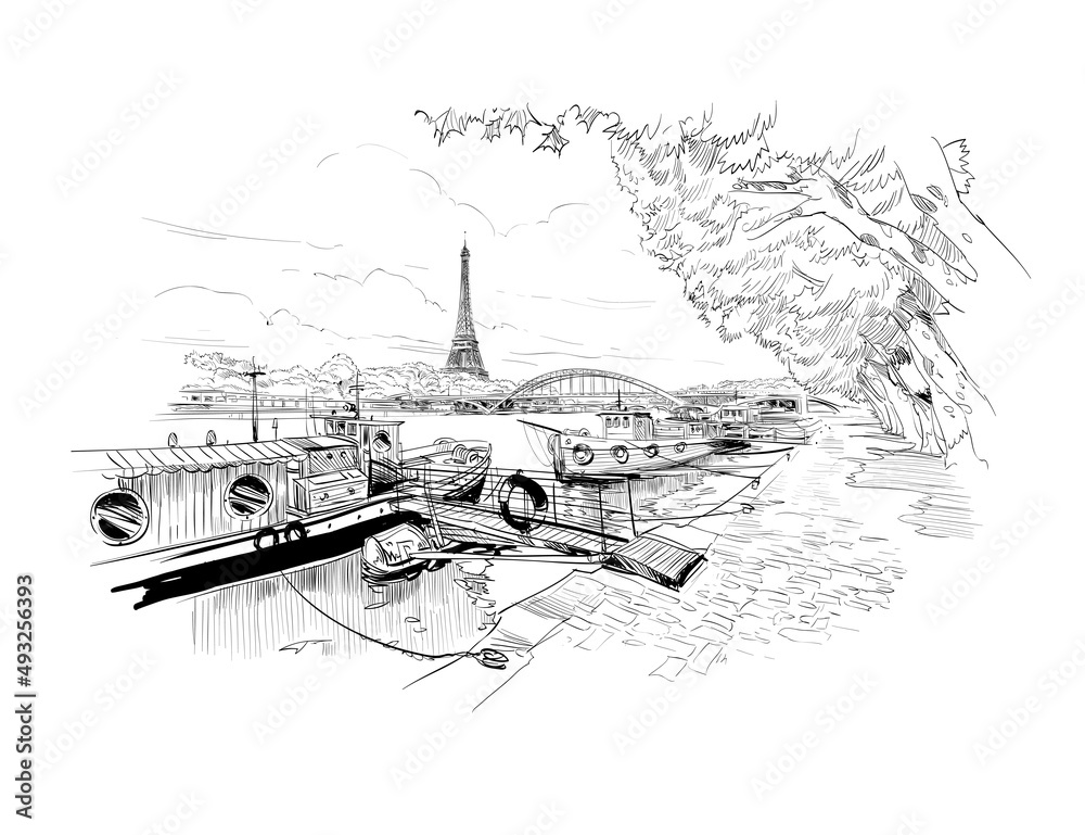 Paris, France. View from the embankment of the river Seine to the ...