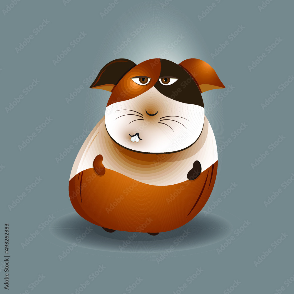 vector drawing of brown and white stylized guinea pig with shadow ...