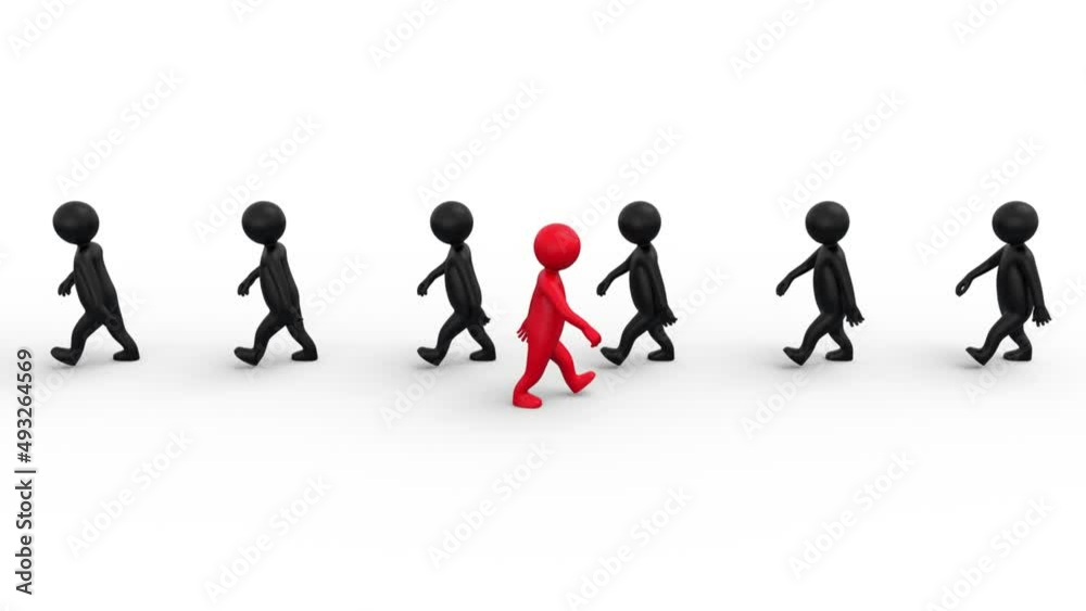 Stickman walk another way than the crowd of black stickman’s - 3d ...