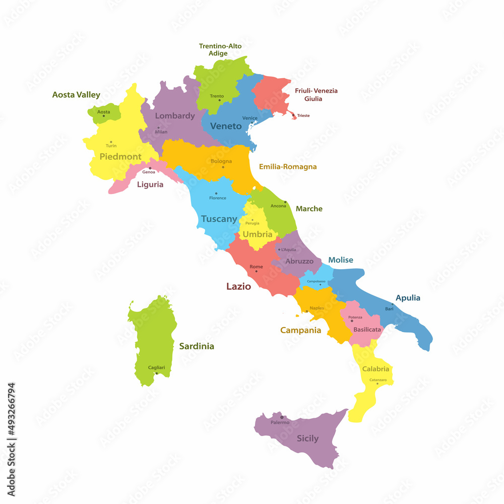 Italy regions map isolated on white background. Cartography map of ...