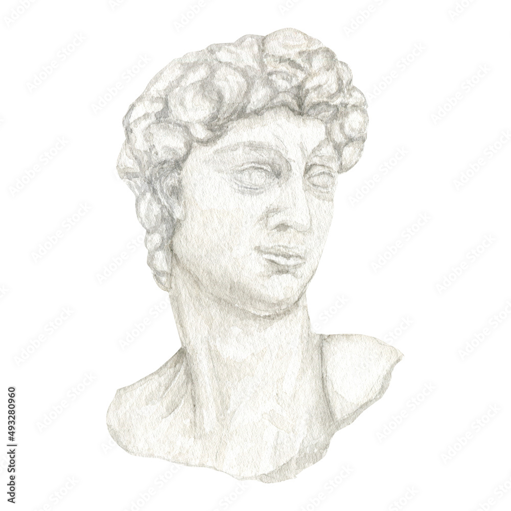 Ancient greek sculpture David goddess head, Watercolor Antique Greece ...