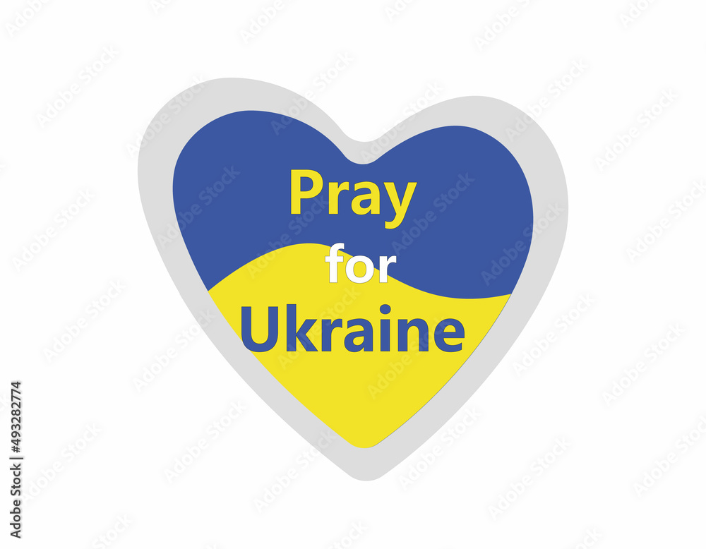 Pray for Ukraine sign. Heart with Ukrainian national flag. Sticker ...