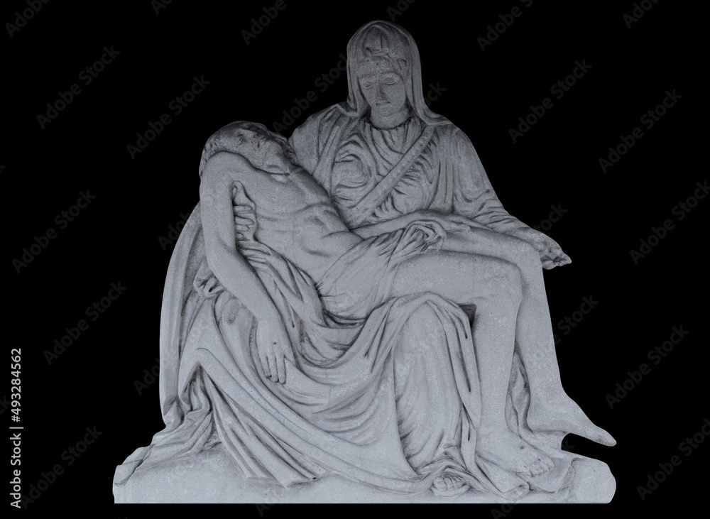 Fragment of ancient statue of the Virgin Mary with the body of Jesus ...