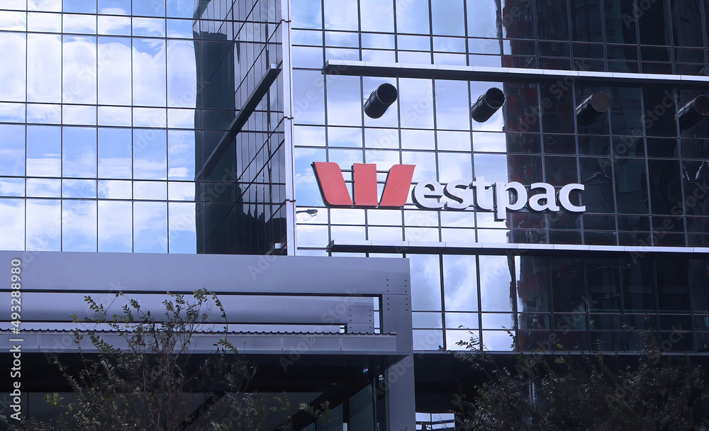 An entrance of the Westpac Group head office building in Sydney ...