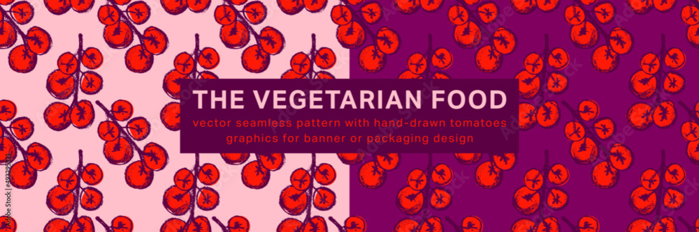 Concept of Natural food growing. Vector banner template. Seamless red ...