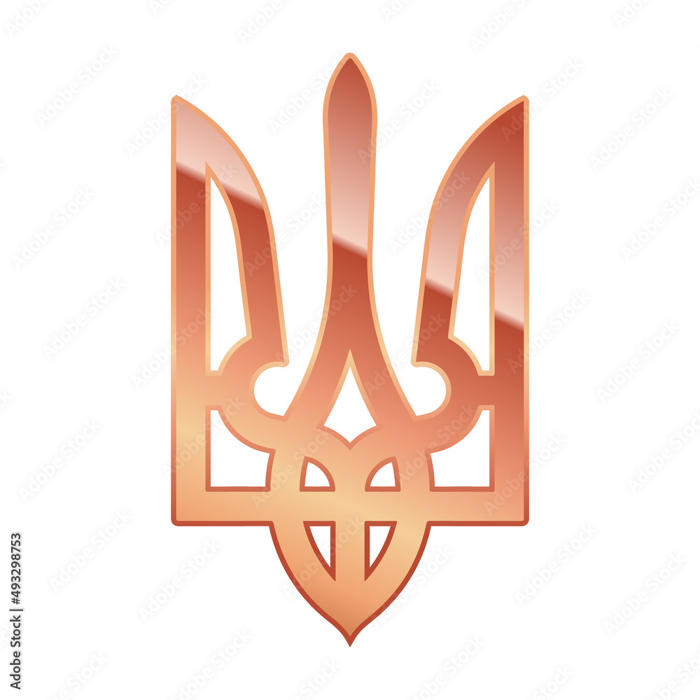 Bronze gradient Tryzub. Coat of arms of Ukraine in the shield, trident ...
