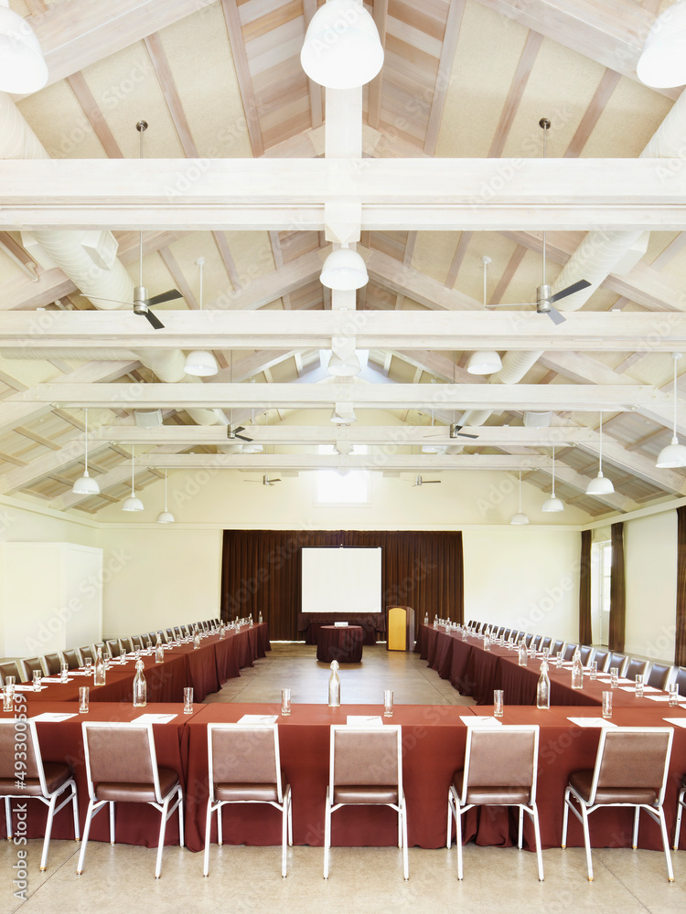 Large business meeting room event space with screen Stock Photo | Adobe ...
