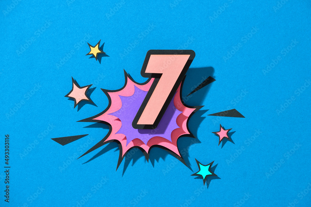 Number 7 sign comics style icon on pop-art background. Stock Photo ...