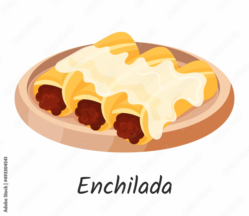 Enchilada - mexican traditional food. Thin corn tortilla with meat ...