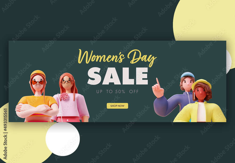 International Womens Day Celebration Banner with Illustration of Young ...