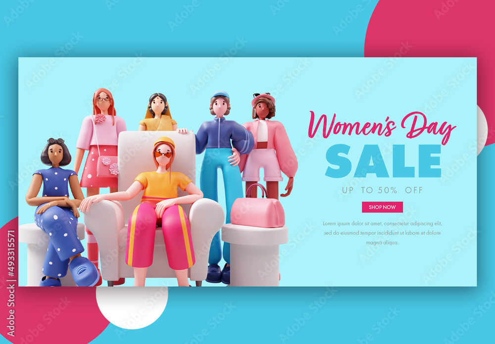 International Womens Day Celebration Banner with Illustration of Young ...