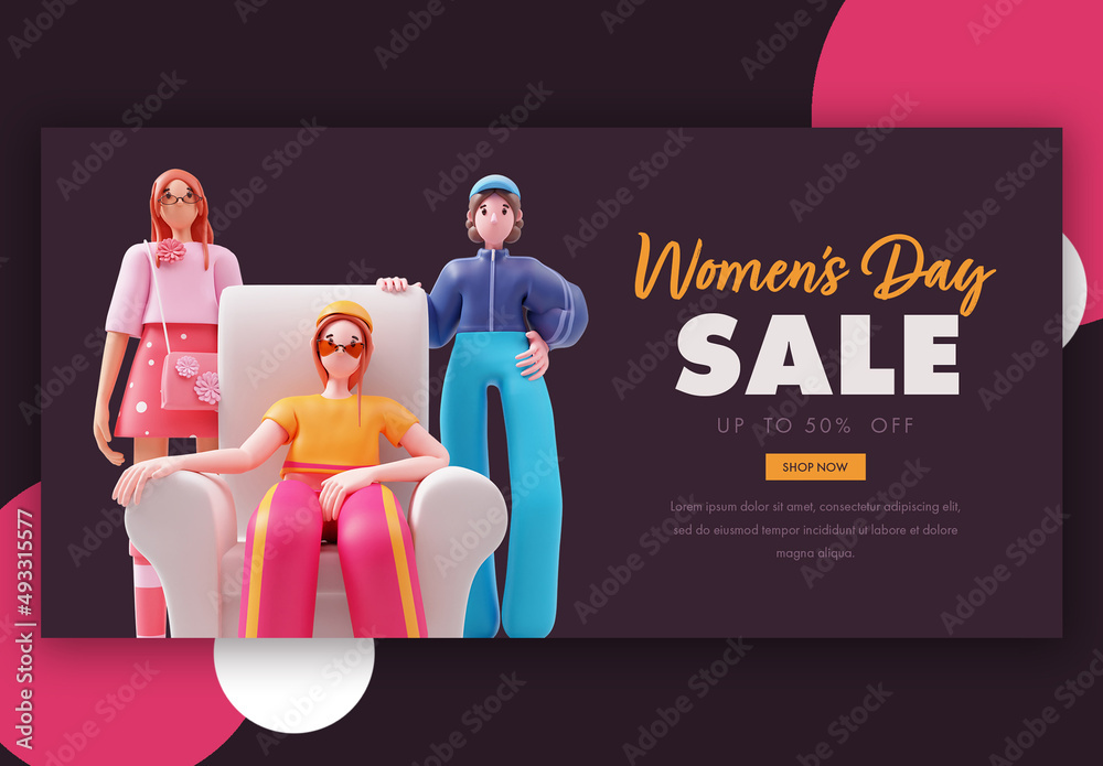 International Womens Day Celebration Banner with Illustration of Young ...