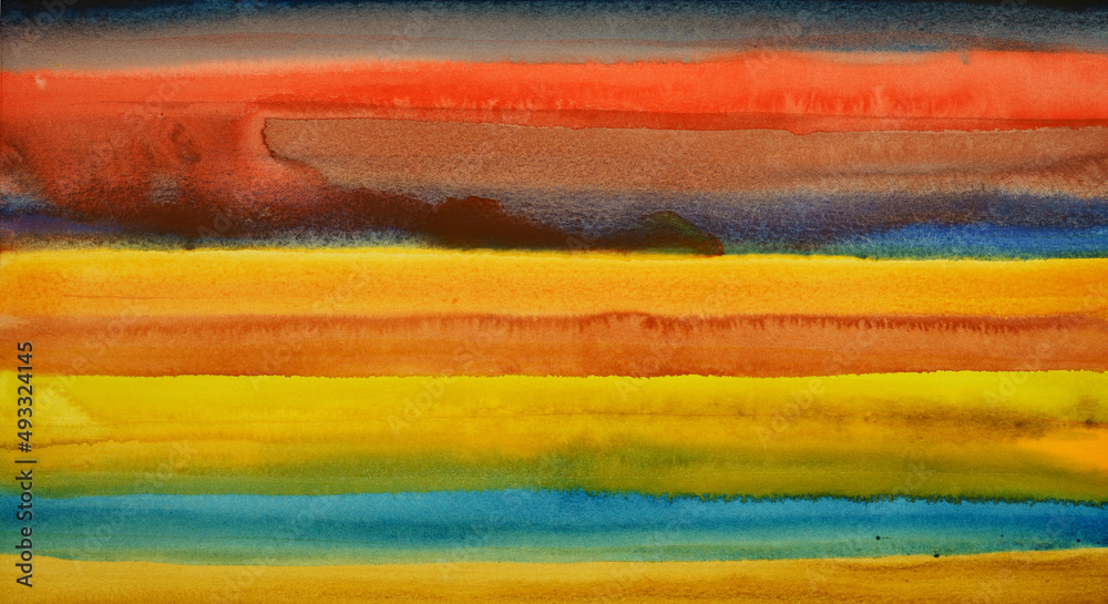 A watercolor painting with horizontal bands of color. Stock Photo ...