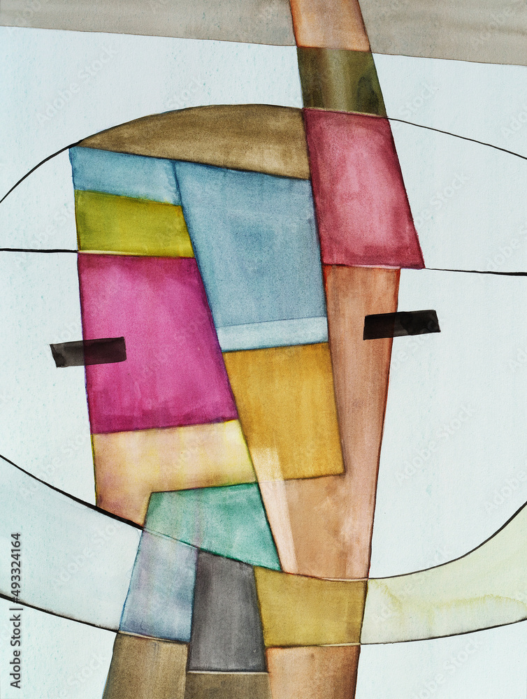 An abstract watercolor painting fractured by horizontals. Stock Photo ...