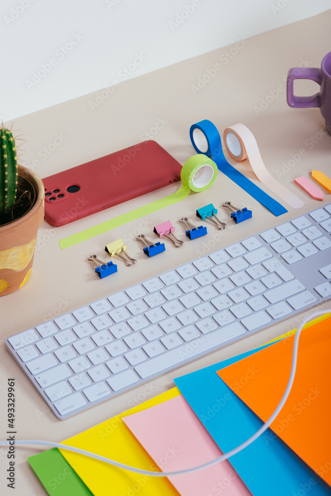 Office table and supplies Stock Photo | Adobe Stock