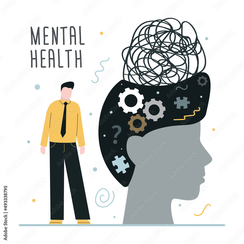 Cartoon man have problems with mental health, ADHD and depression ...