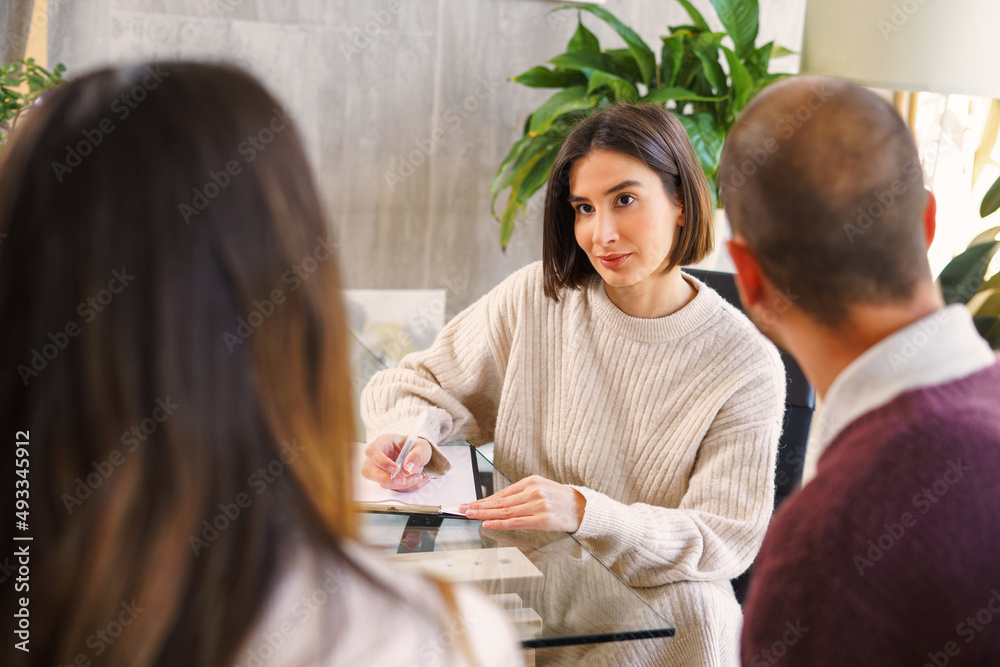 Hiring manager listening to applicants during interview Stock Photo ...