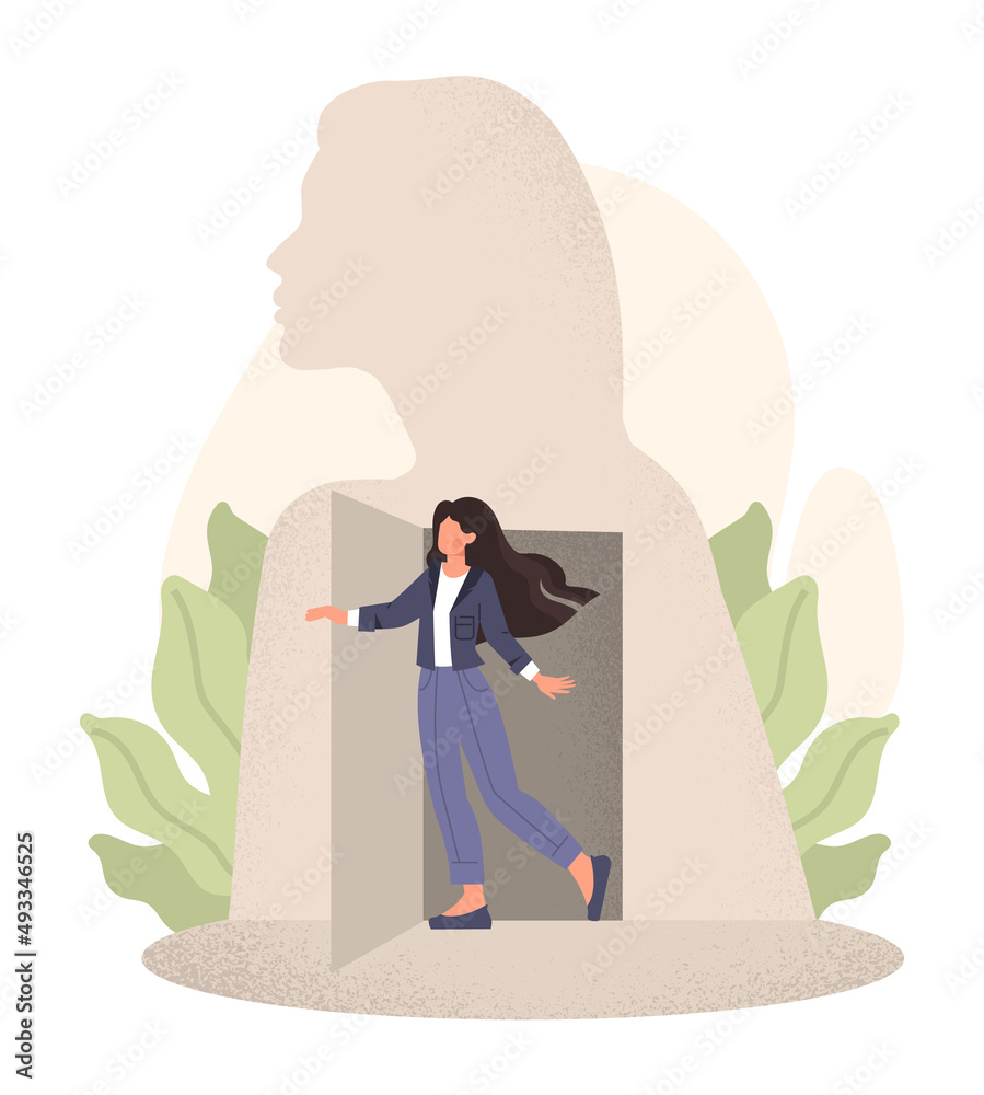 Vettoriale Stock Psychological concept of becoming free. Woman ...