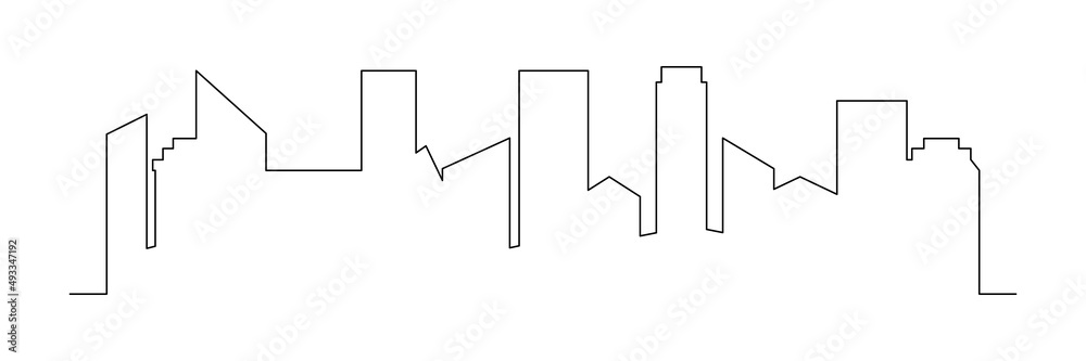 Continuous line drawing city buildings. Town one line art. Vector ...