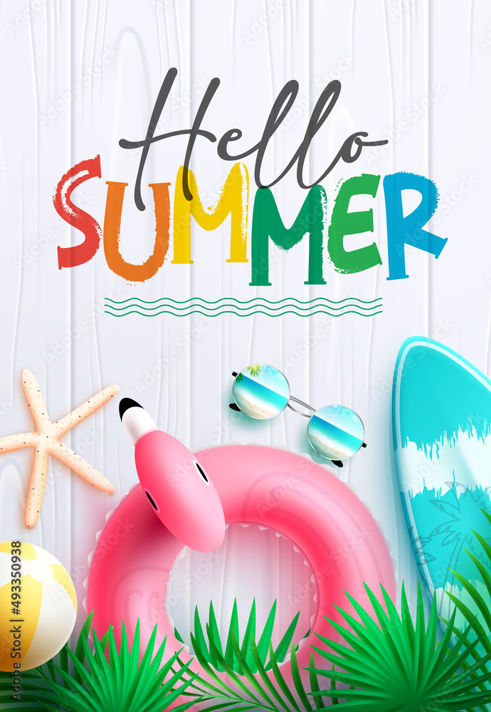 Hello summer vector poster design. Hello summer greeting text in white ...