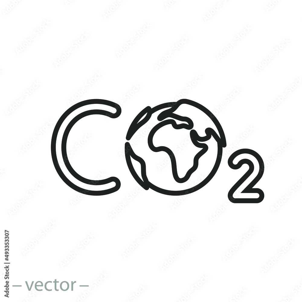 global co2 pollution icon, greenhouse effect, carbon capture or ...