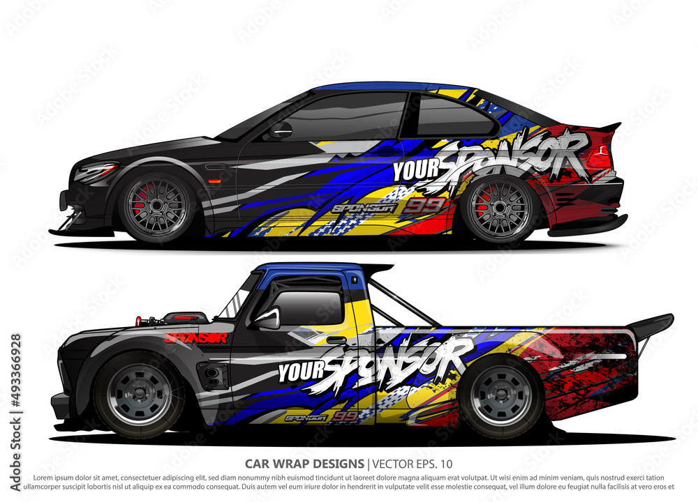 Race car wrap design vector for vehicle vinyl sticker and automotive ...