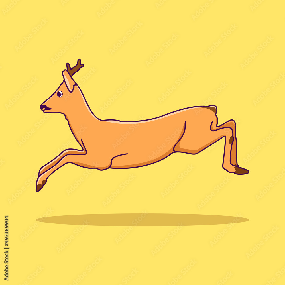 Cute Running Deer Cartoon Vector Illustration. Animal Nature Concept ...
