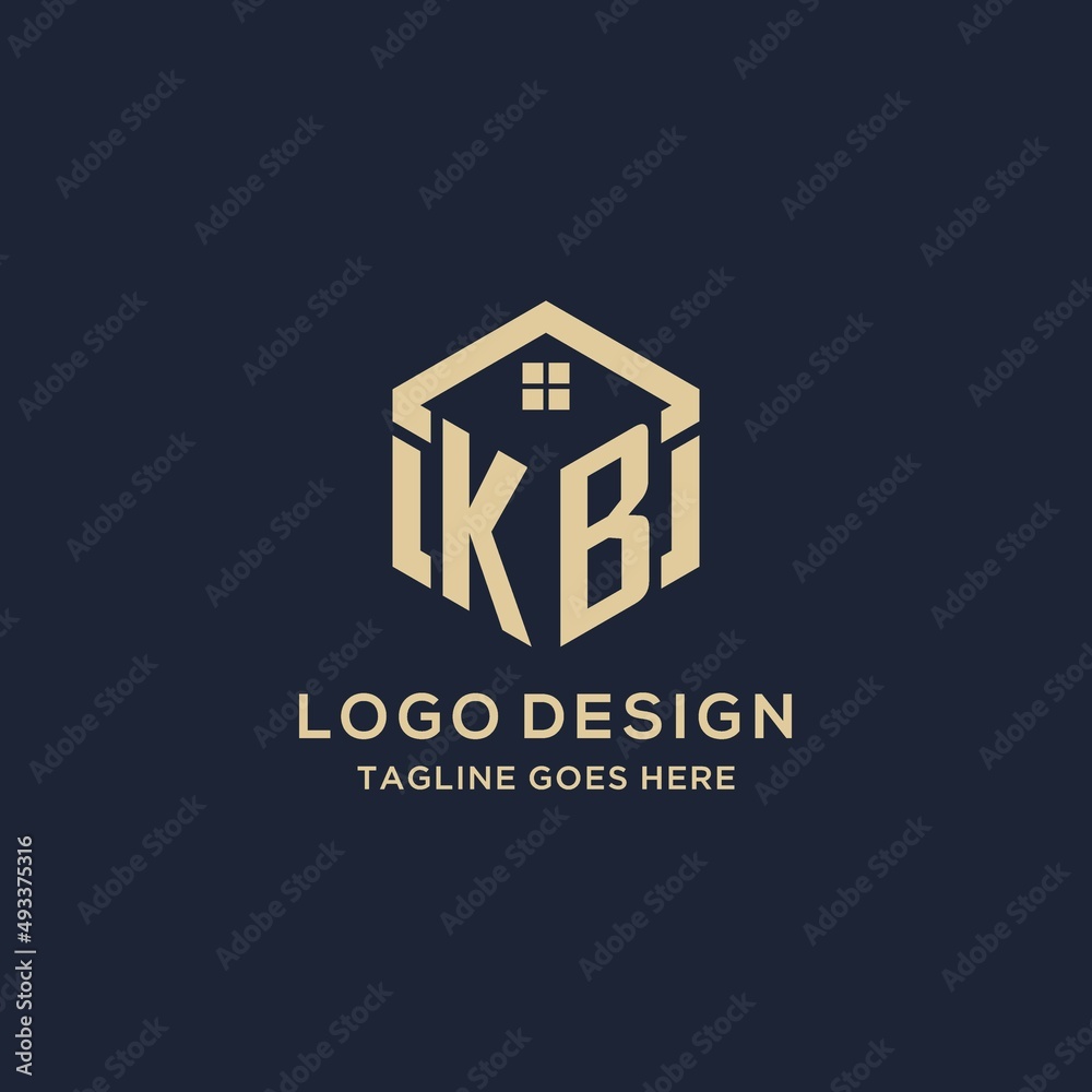 Initials KB logo with abstract home roof hexagon shape, simple and ...