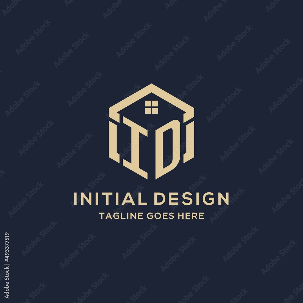 Initials ID logo with abstract home roof hexagon shape, simple and ...