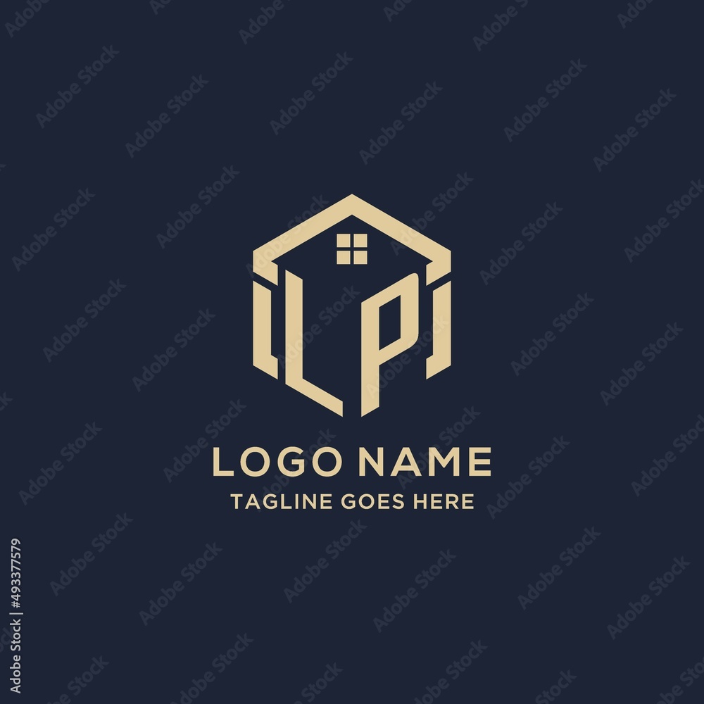Initials LP logo with abstract home roof hexagon shape, simple and ...