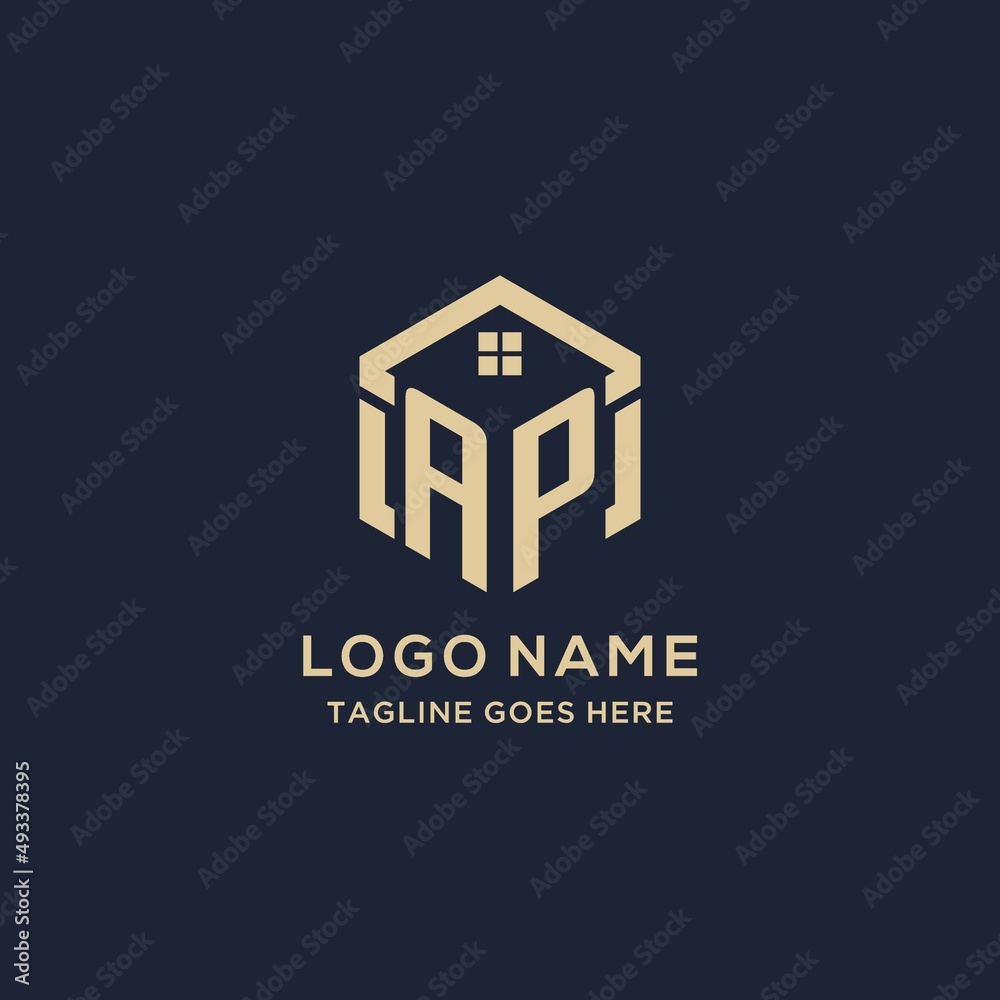 Initials AP logo with abstract home roof hexagon shape, simple and modern real estate logo ...