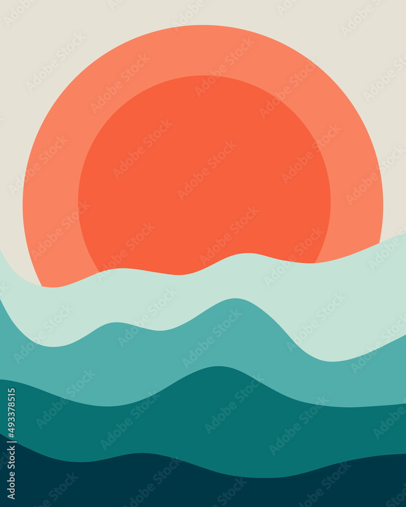 Layered Sun And Wave Illustration Stock Photo | Adobe Stock