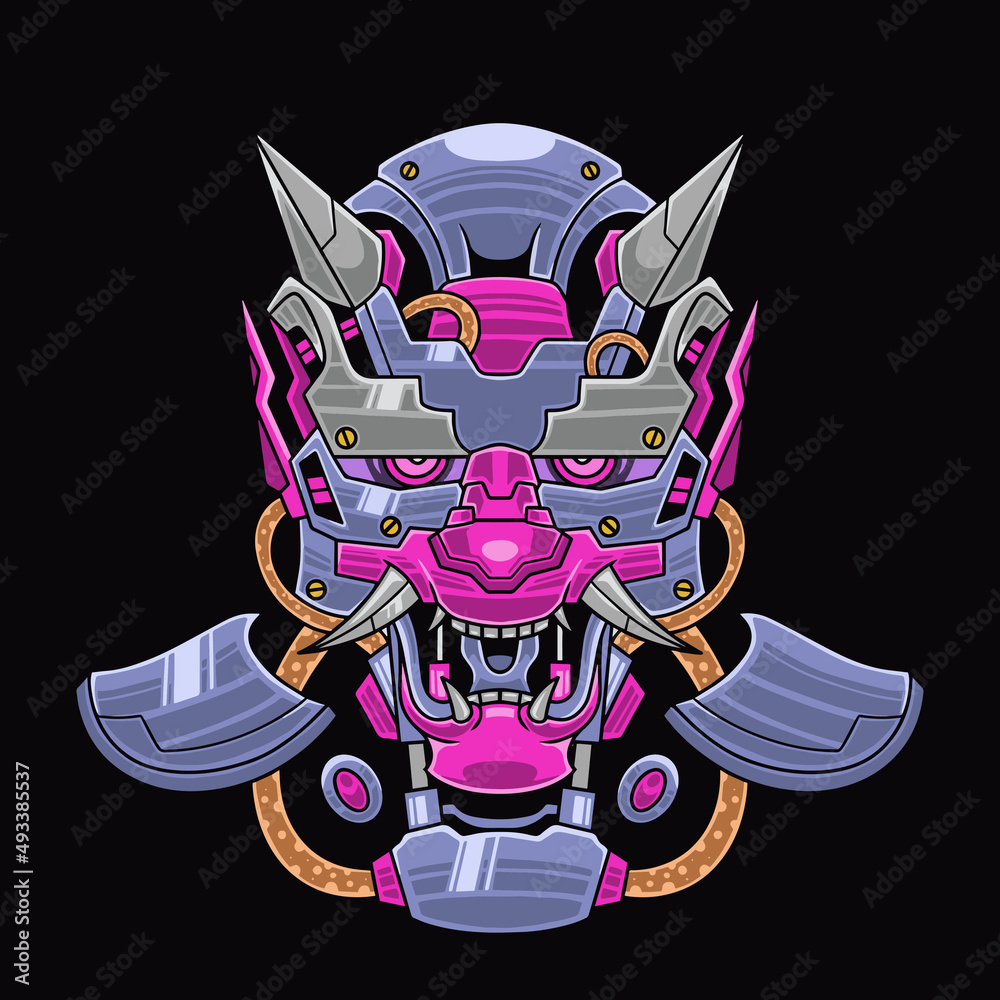 Cyberpunk oni mask premium vector Stock Vector | Adobe Stock
