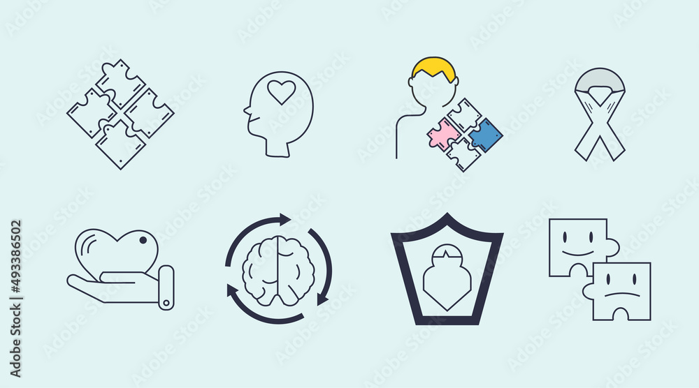 Set of autism awareness day line icons in linear design for mobile and ...