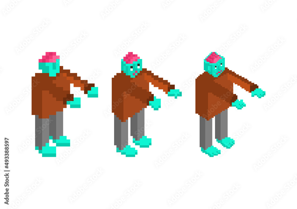 Zombie pixel art. 8 bit Dead man monster. pixelated zombi Vector ...