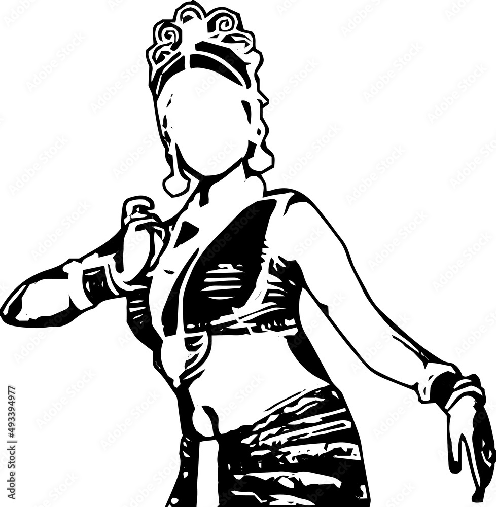 Line art illustration of indian classic dancer, Outline sketch drawing ...