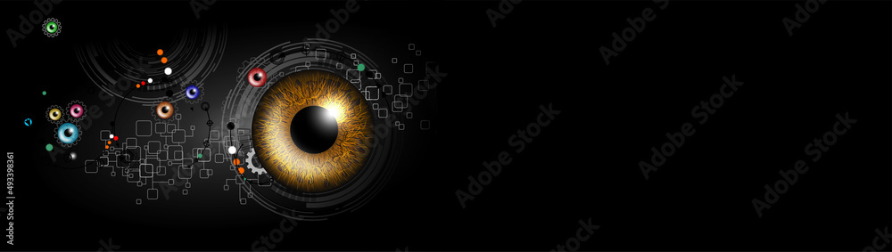 World`s eye vision business Technology background, hexagons and circuit ...