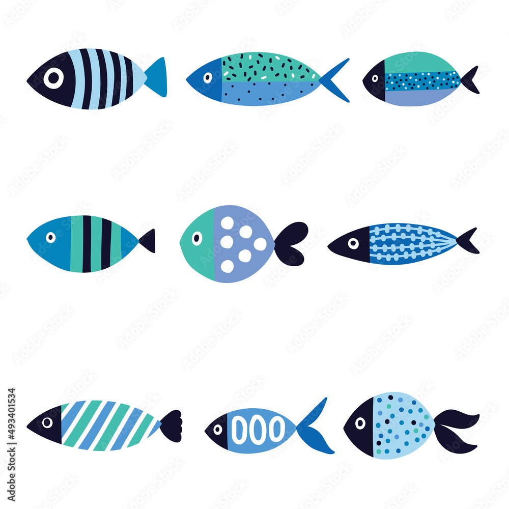 Cute fish. Kids illustration. Vector set. Stock Vector | Adobe Stock