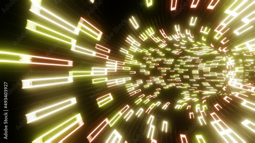 3D Rendering. Flight in abstract sci-fi tunnel. Futuristic motion ...