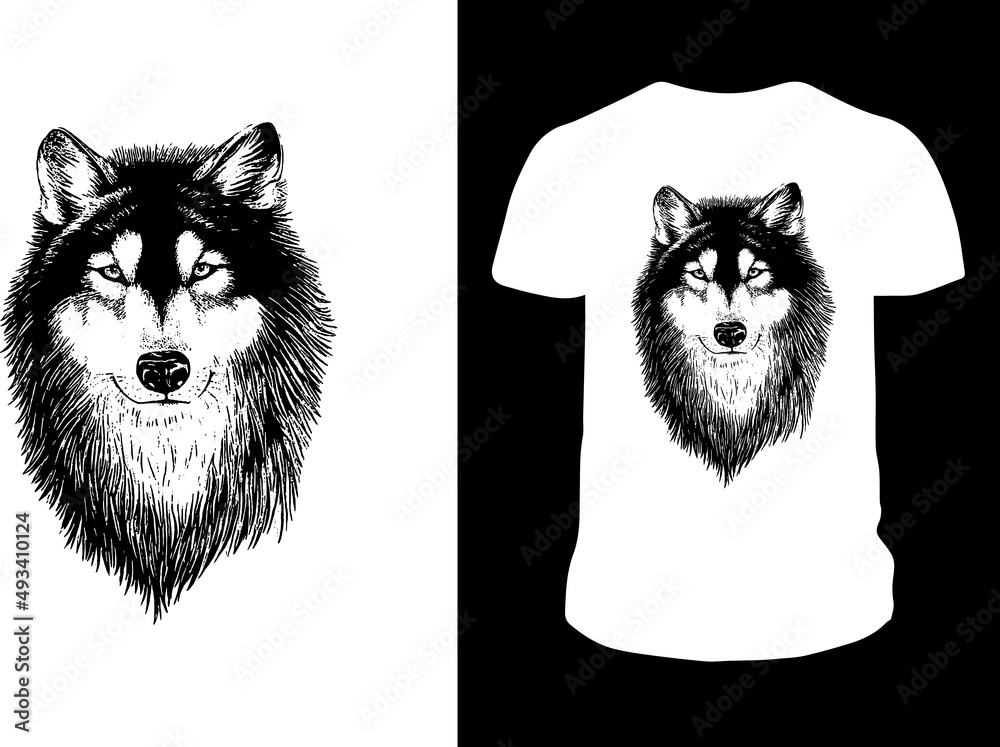 Wolf black and white shirt design. Print-ready vector. for shirts ...