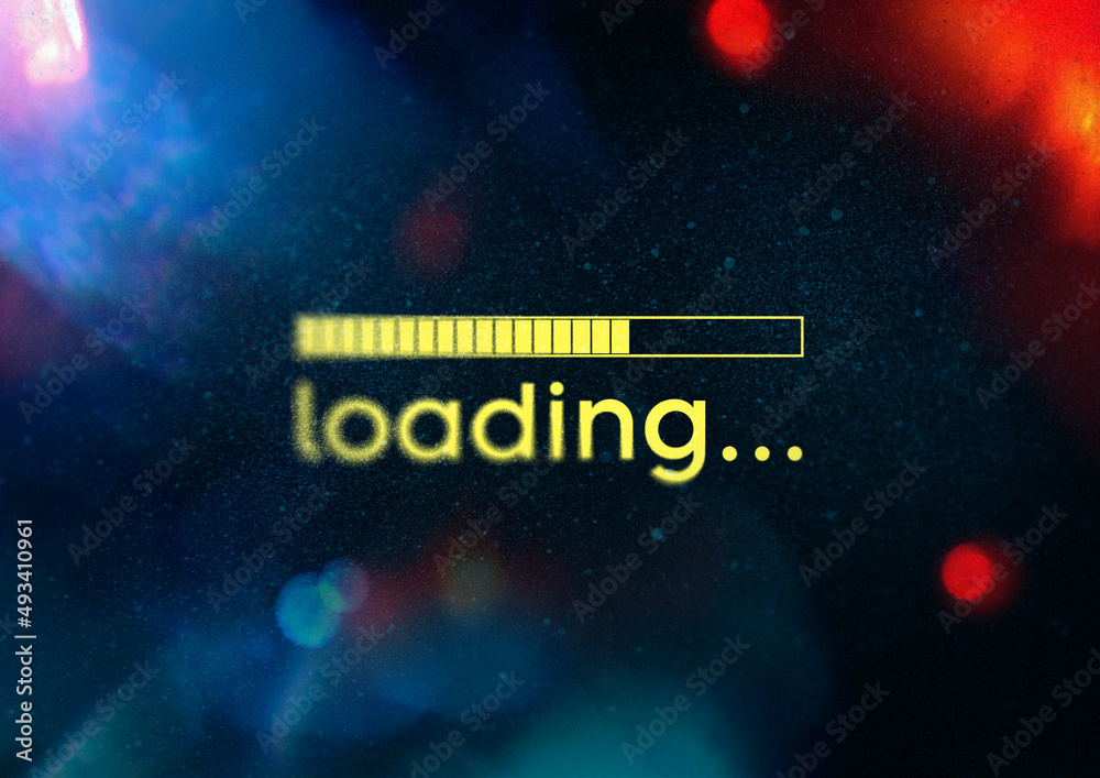 Loading title sign with status bar, grunge style with grain and partial ...