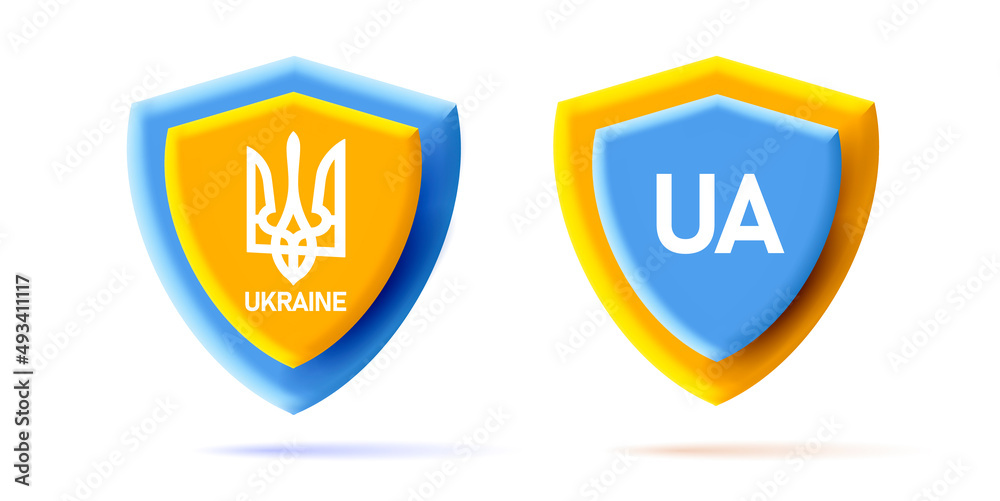 Shield icon for Arms of Ukraine, Shield and trident made of yellow and ...