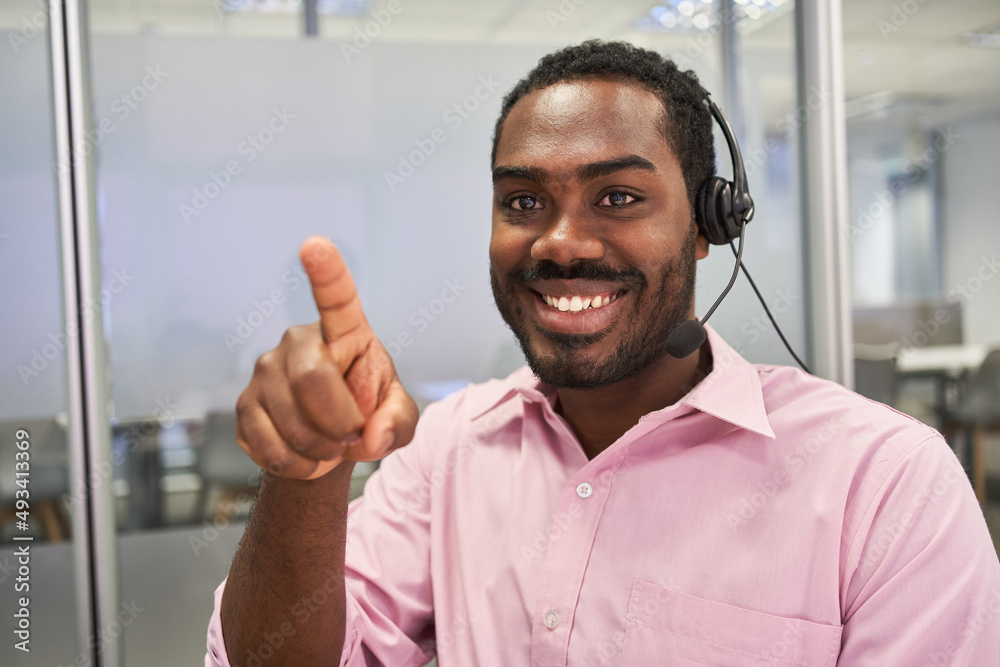 Business man with headset as customer advisor during video chat Stock ...