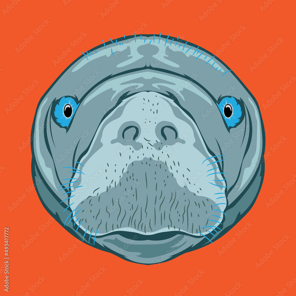 Manatee face vector illustration in decorative style, perfect for ...