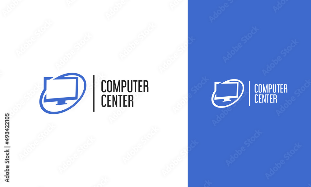Simple computer monitor logo design for technology store identity Stock ...