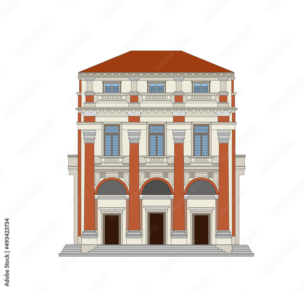 DRAWING OF HISTORICAL BUILDINGS OF VENICE, ANCIENT ITALIAN ARCHITECTURE ...