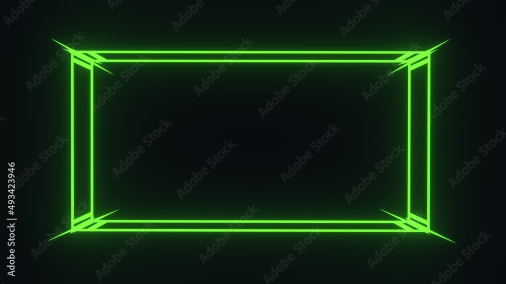 Green cyber frame with energy beams. Laser dark 3d render flare of ...
