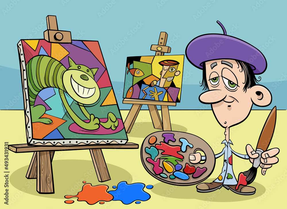 cartoon artist painter character in his studio Stock Vector | Adobe Stock