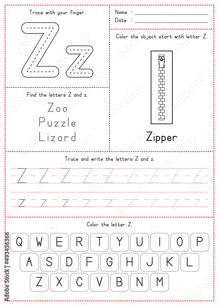 Children Learning Printable - Tracing, Coloring, and Writing Alphabet Z ...