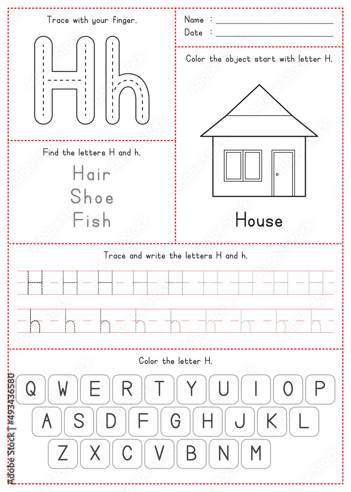 Children Learning Printable - Tracing, Coloring, and Writing Alphabet H ...